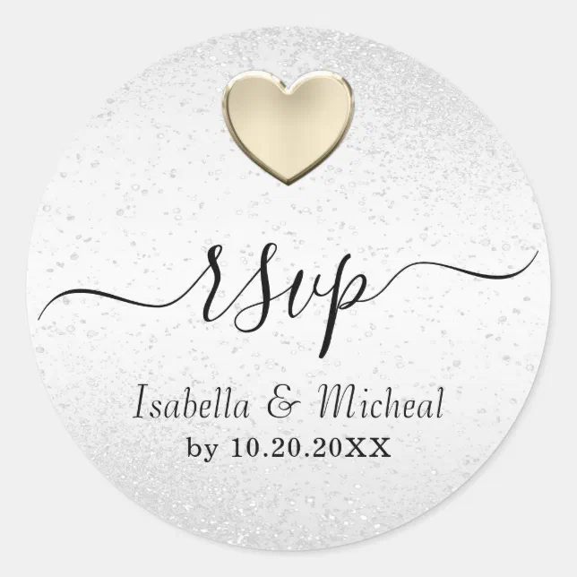 White Glitter and Gold Heart - RSVP Classic Round Sticker | Zazzle