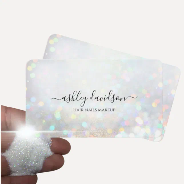 White Glitter Dust Modern Glam Business Cards | Zazzle