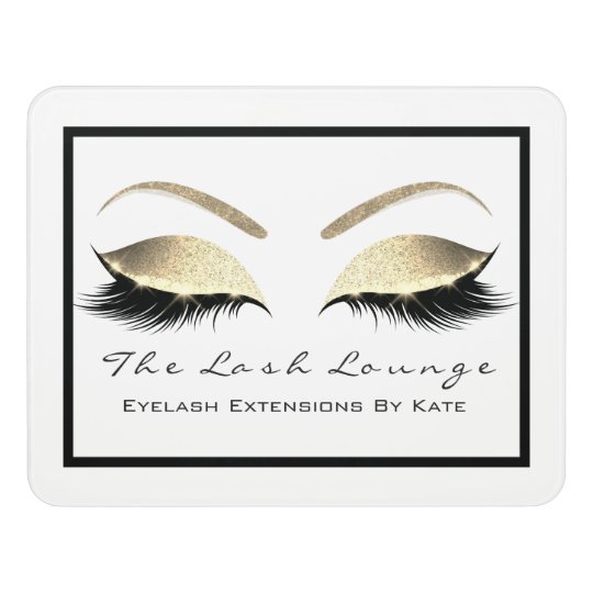 White Glitter Gold Beauty Salon Lashes Makeup Door Sign | Zazzle.com