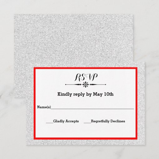 White Glitter & Red Frame- RSVP Response Card | Zazzle