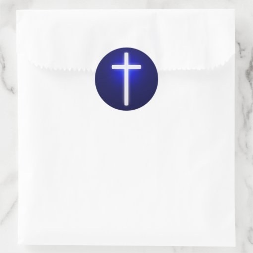 White Glow Religious Cross | Christian Navy Blue Classic Round Sticker ...