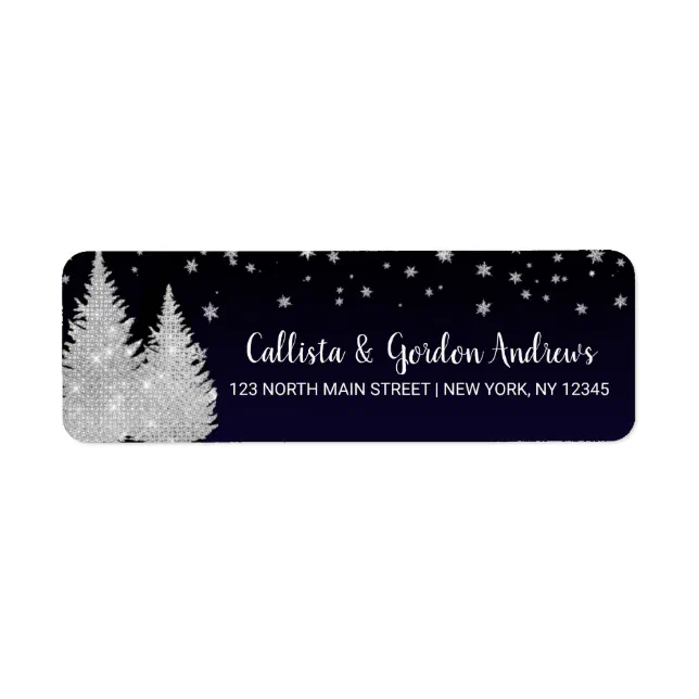 White Glowing Christmas Lights Glitter Trees Snow Label | Zazzle