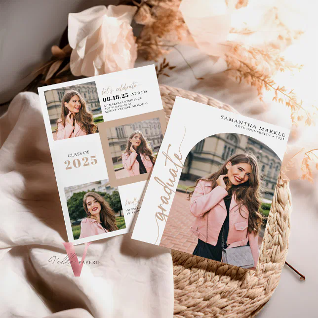 White Gold 2025 Graduation Invitation with Photo | Zazzle