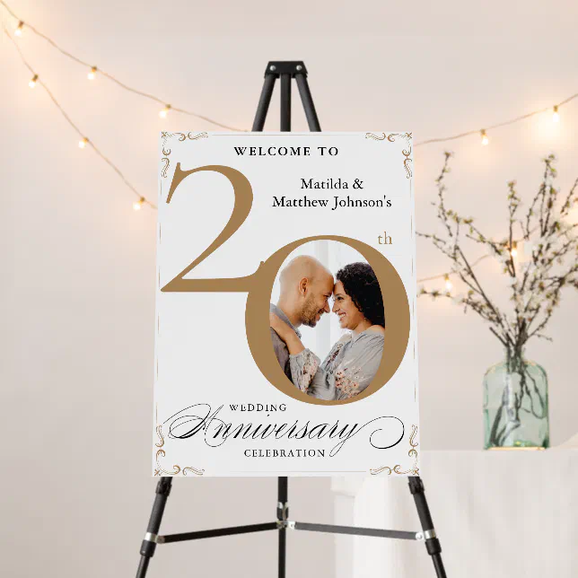 White Gold 20th Anniversary Custom Photo Welcome Foam Board | Zazzle