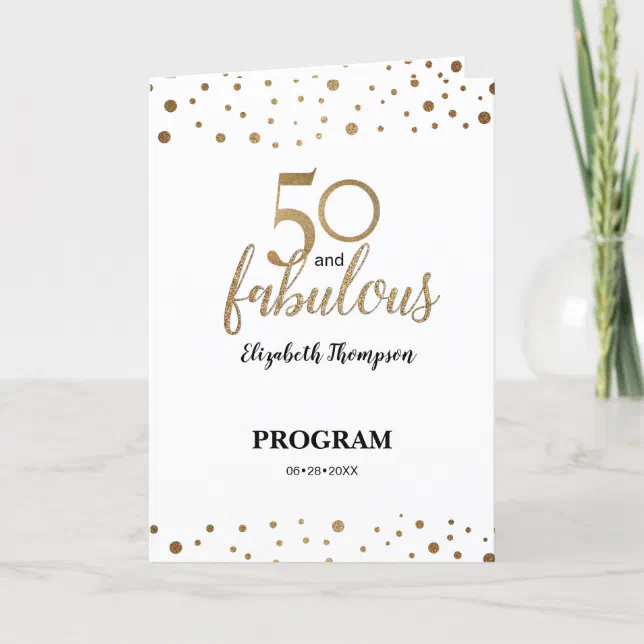 White Gold 50 and fabulous fiftieth Birthday Program | Zazzle
