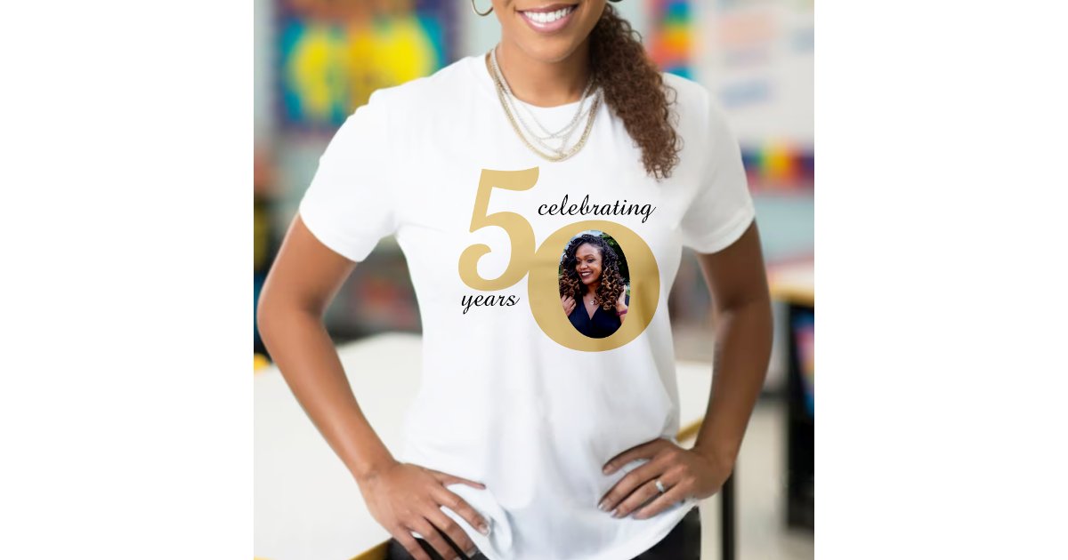 White & Gold 50 Photo Fifty Years 50th Birthday T-Shirt | Zazzle