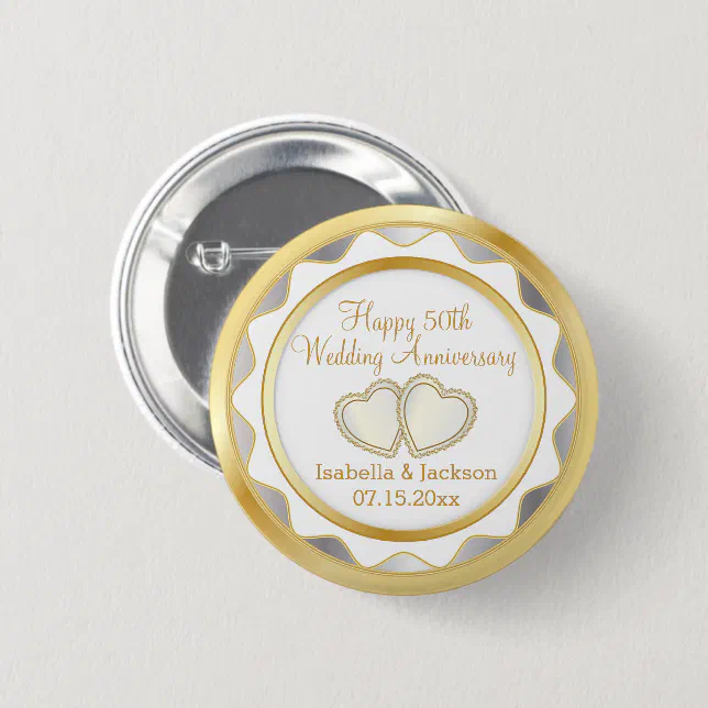White & Gold 50th Wedding Anniversary Button | Zazzle