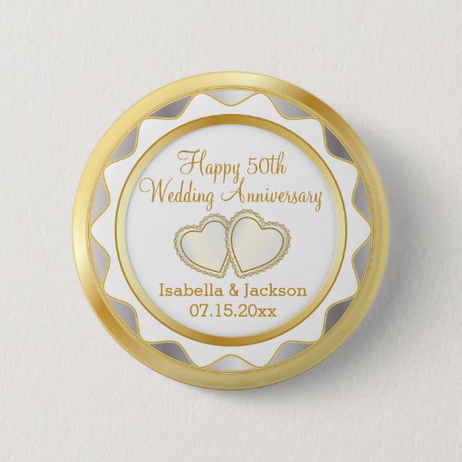 White & Gold 50th Wedding Anniversary Button | Zazzle