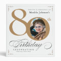 White Gold 80th Birthday Calligraphy Elegant Photo 3 Ring Binder | Zazzle