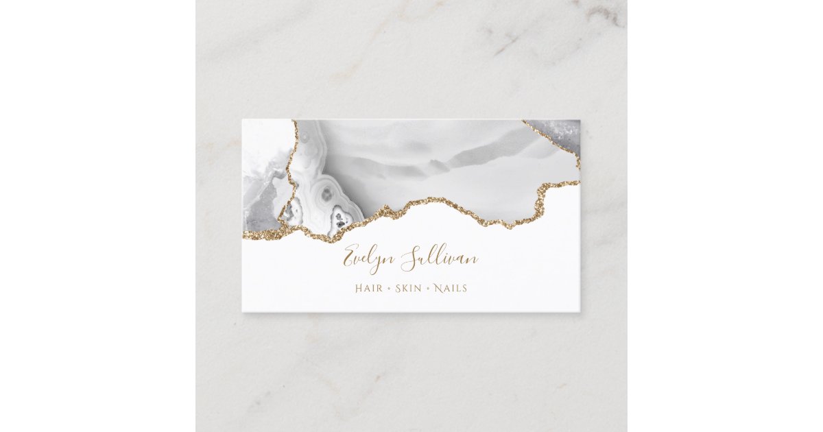 white gold agate business card | Zazzle