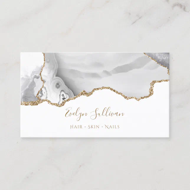 white gold agate business card | Zazzle