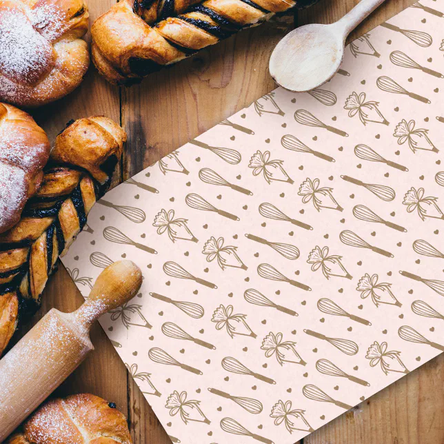 White & Gold Baking Whisk & Piping Bag Pattern Tissue Paper | Zazzle