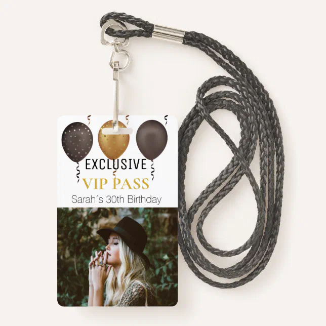White Gold Birthday Party Photo Custom Pass VIP Badge | Zazzle