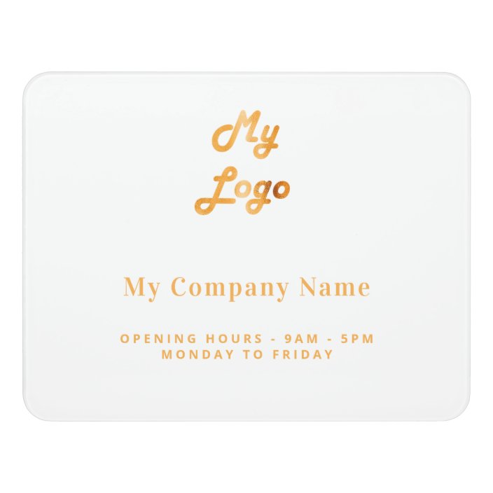 White gold business logo name opening hours door sign | Zazzle.com