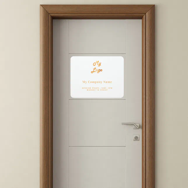 White gold business logo name opening hours door sign | Zazzle