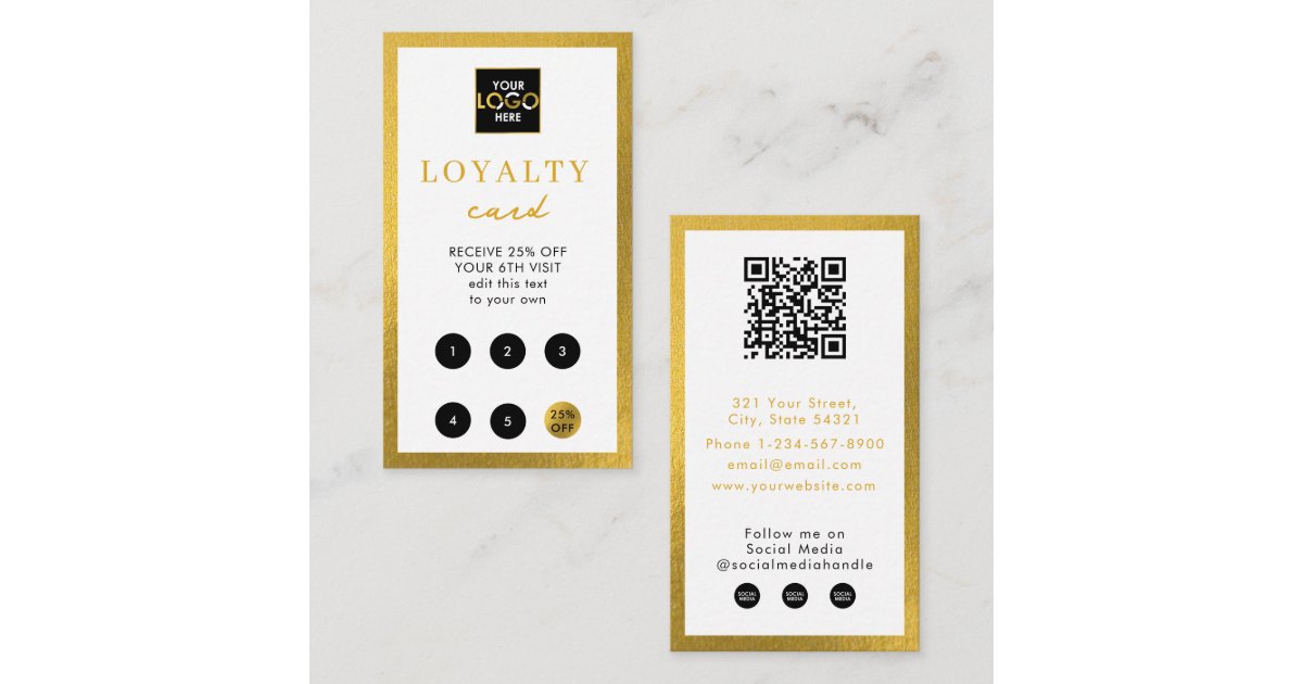 White Gold Business Logo QR Code Loyalty Business Card | Zazzle