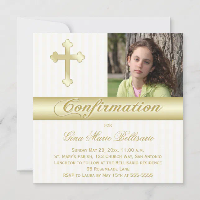 White Gold Confirmation Photo Invitation | Zazzle
