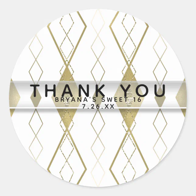 White & Gold Diamond Glamour Modern Party Favor Classic Round Sticker ...