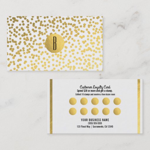 White & Gold Faux Foil Customer Loyalty Card | Zazzle