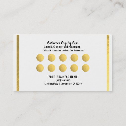 White & Gold Faux Foil Customer Loyalty Card | Zazzle
