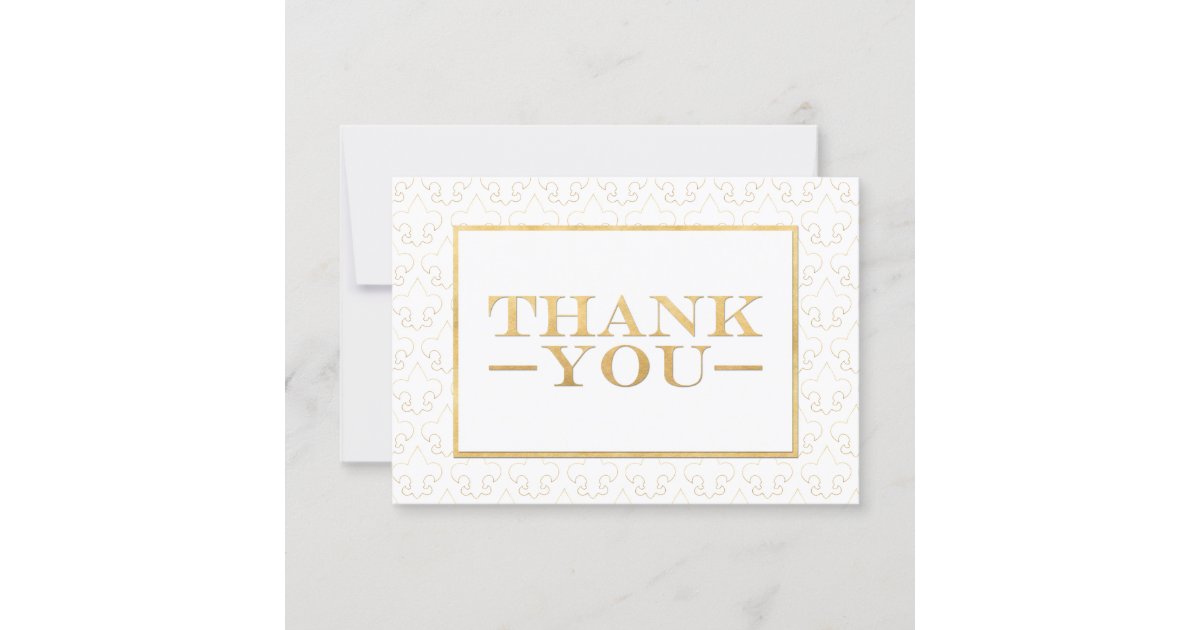 White & Gold Fleur De Lis Wedding Thank You Cards | Zazzle