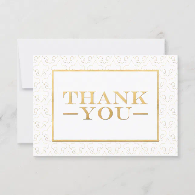 White & Gold Fleur De Lis Wedding Thank You Cards | Zazzle