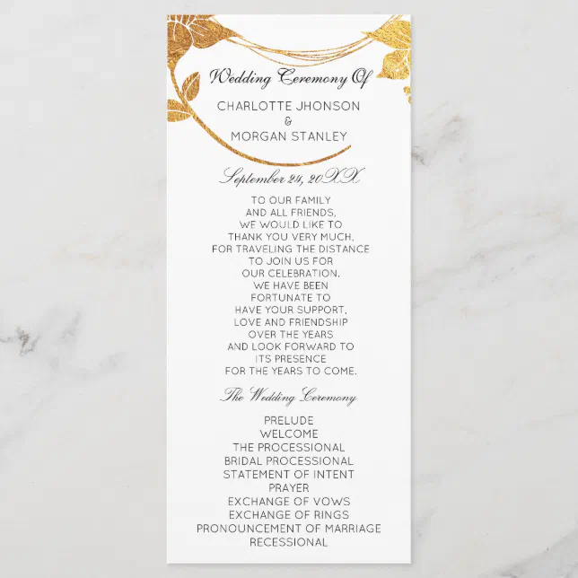 White Gold Floral Event Wedding Program Offical | Zazzle