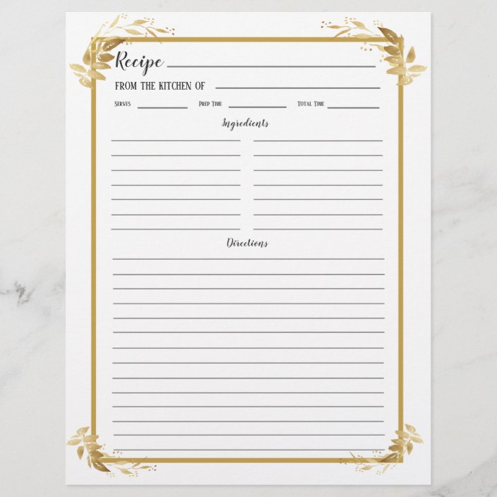 White Gold Foliage Recipe Binder Page | Zazzle.com
