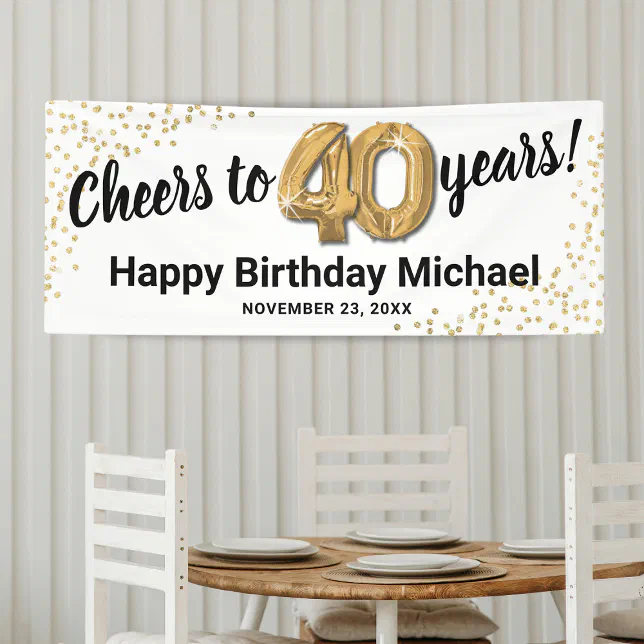 White Gold Glitter 40th Birthday Banner | Zazzle