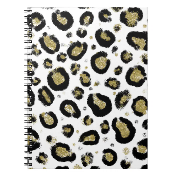 White Gold Glitter & Black Leopard Cheetah Print Notebook | Zazzle
