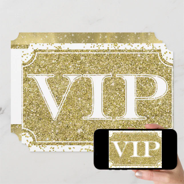 White Gold Glitter Confetti Glam VIP Party Ticket Invitation | Zazzle