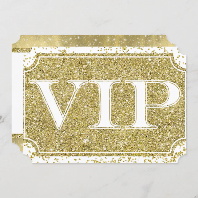 White Gold Glitter Confetti Glam VIP Party Ticket Invitation | Zazzle