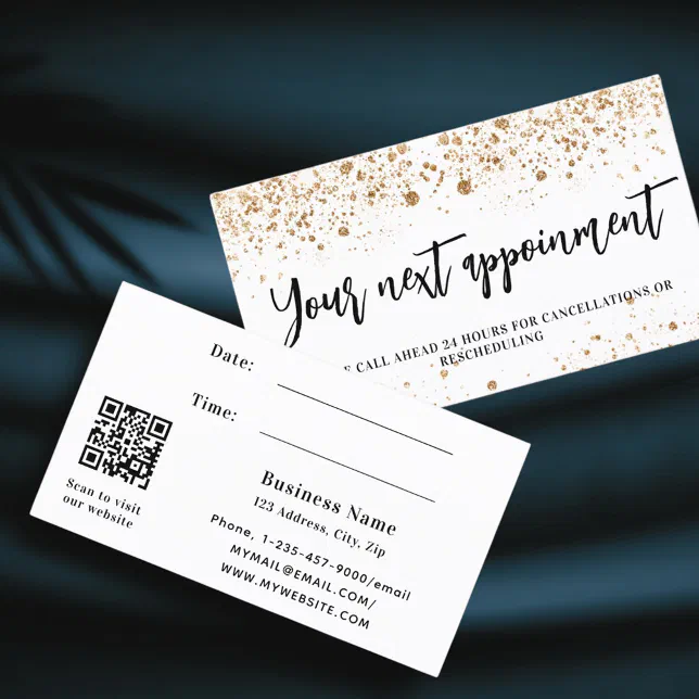 White gold glitter QR business appointment card | Zazzle