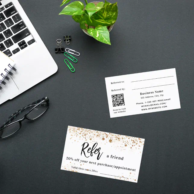 White gold glitter qr code business referral card | Zazzle
