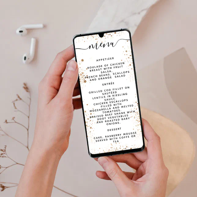 White gold glitter sparkles program menu card | Zazzle