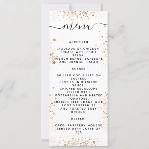 White gold glitter sparkles program menu card | Zazzle