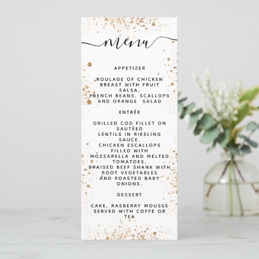 White gold glitter sparkles program menu card | Zazzle