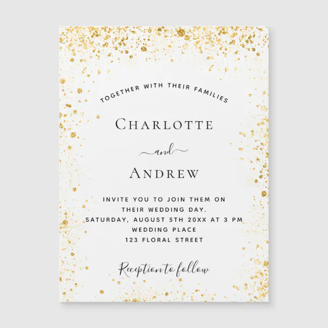 White gold glitter wedding invitation magnet | Zazzle