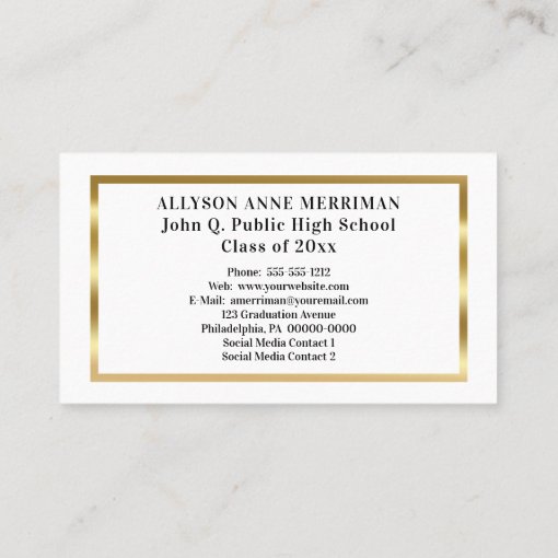 White | Gold Graduation Photo Insert Name Cards | Zazzle
