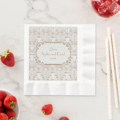 White Gold Great Gatsby Art Deco 1920s Wedding Paper Napkins | Zazzle
