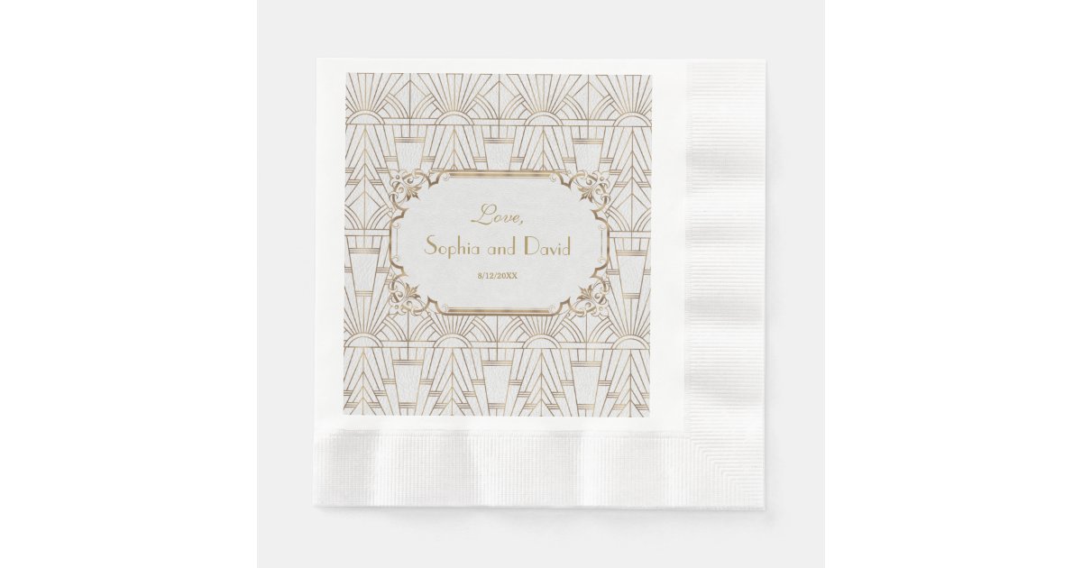 White Gold Great Gatsby Art Deco 1920s Wedding Paper Napkins | Zazzle