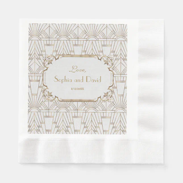 White Gold Great Gatsby Art Deco 1920s Wedding Paper Napkins | Zazzle