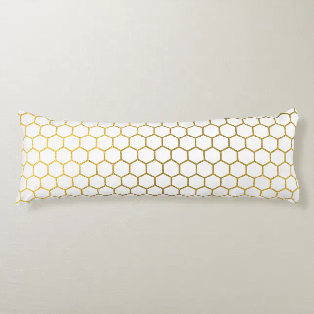 White & Gold Hexagon Geometric Pattern Body Pillow | Zazzle