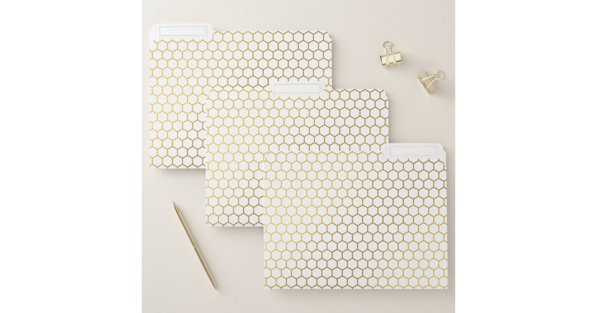 White & Gold Hexagon Geometric Pattern File Folder | Zazzle
