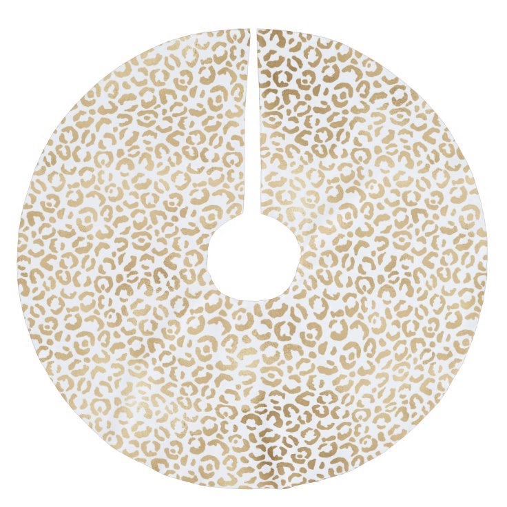 White Gold Leopard Print Brushed Polyester Tree Skirt | Zazzle