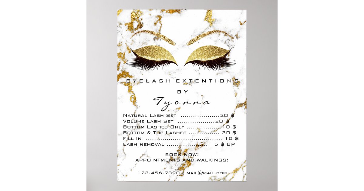 White Gold Makeup Eye Lashes Extension Price List Poster | Zazzle