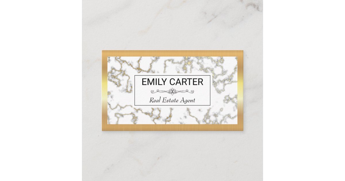 White Gold Marble | Gold Metallic Frame Lux Business Card | Zazzle