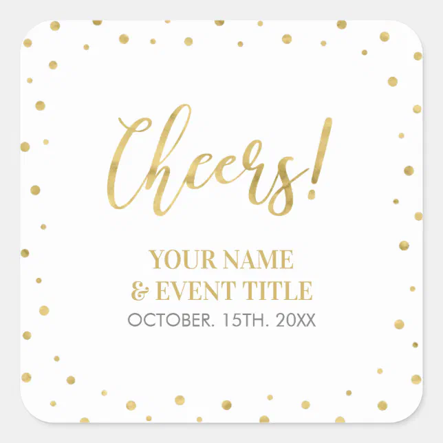 White & Gold | Modern Cheers Adult Birthday Favor Square Sticker | Zazzle
