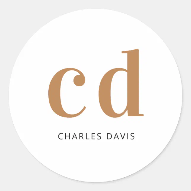 White gold monogram initials minimalist modern classic round sticker ...