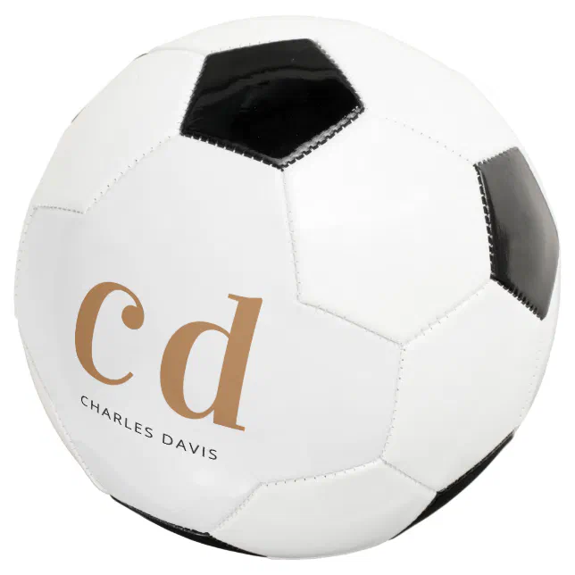 White gold monogram initials name minimalist soccer ball | Zazzle